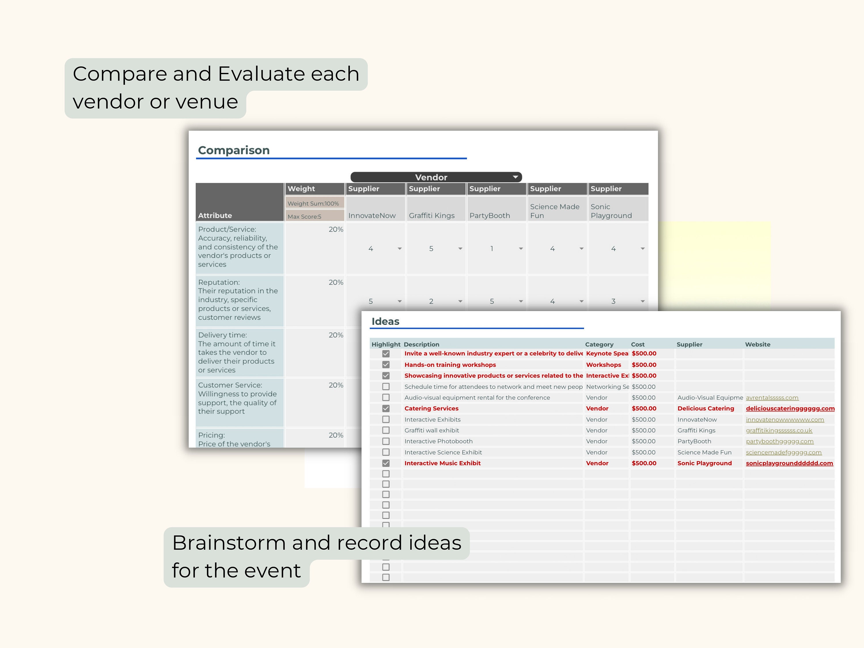 Event Digital Planner, Event Budget Spreadsheet, Guest Attendance, to ...