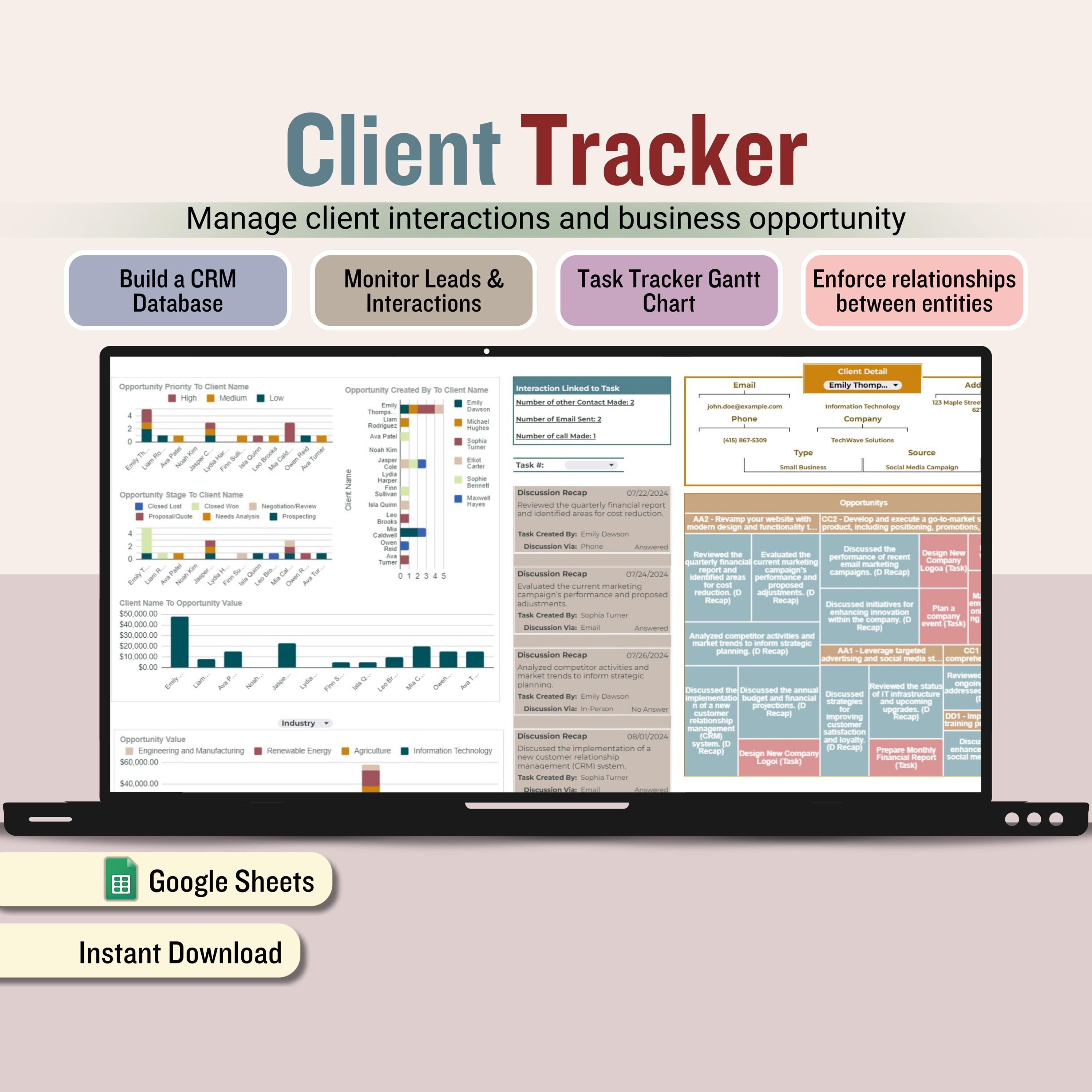 Client Tracker, Customer Relationship Management Spreadsheet, Lead ...