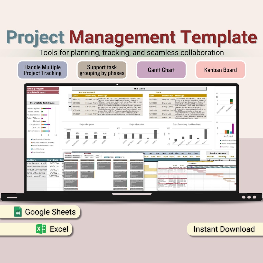 Multiple Project Management Template, Automatic Timeline Gantt Chart ...
