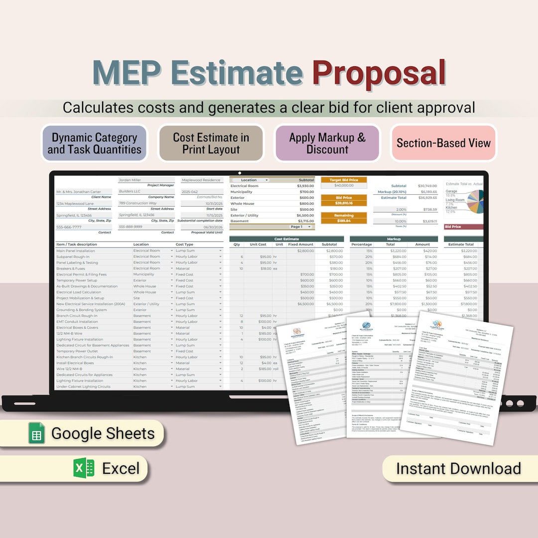 HVAC, Plumbing, Electrical Estimate Proposal Template, MEP Contractor ...