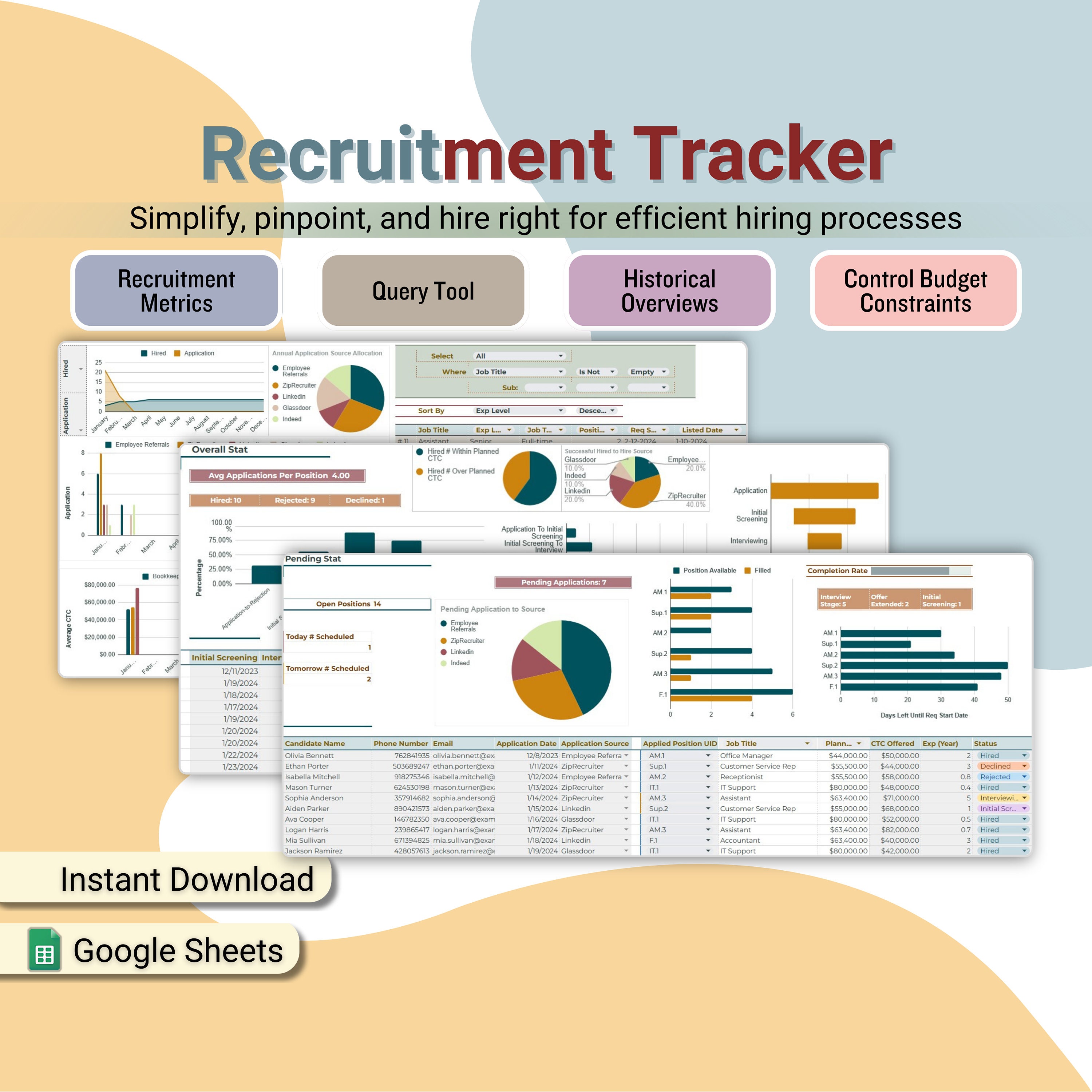 Recruitment Tracker, Application & Job Position Management Spreadsheet ...