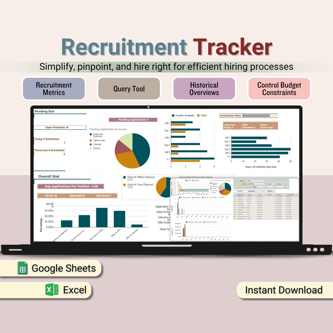Recruitment Tracker, Application & Job Position Management Spreadsheet ...