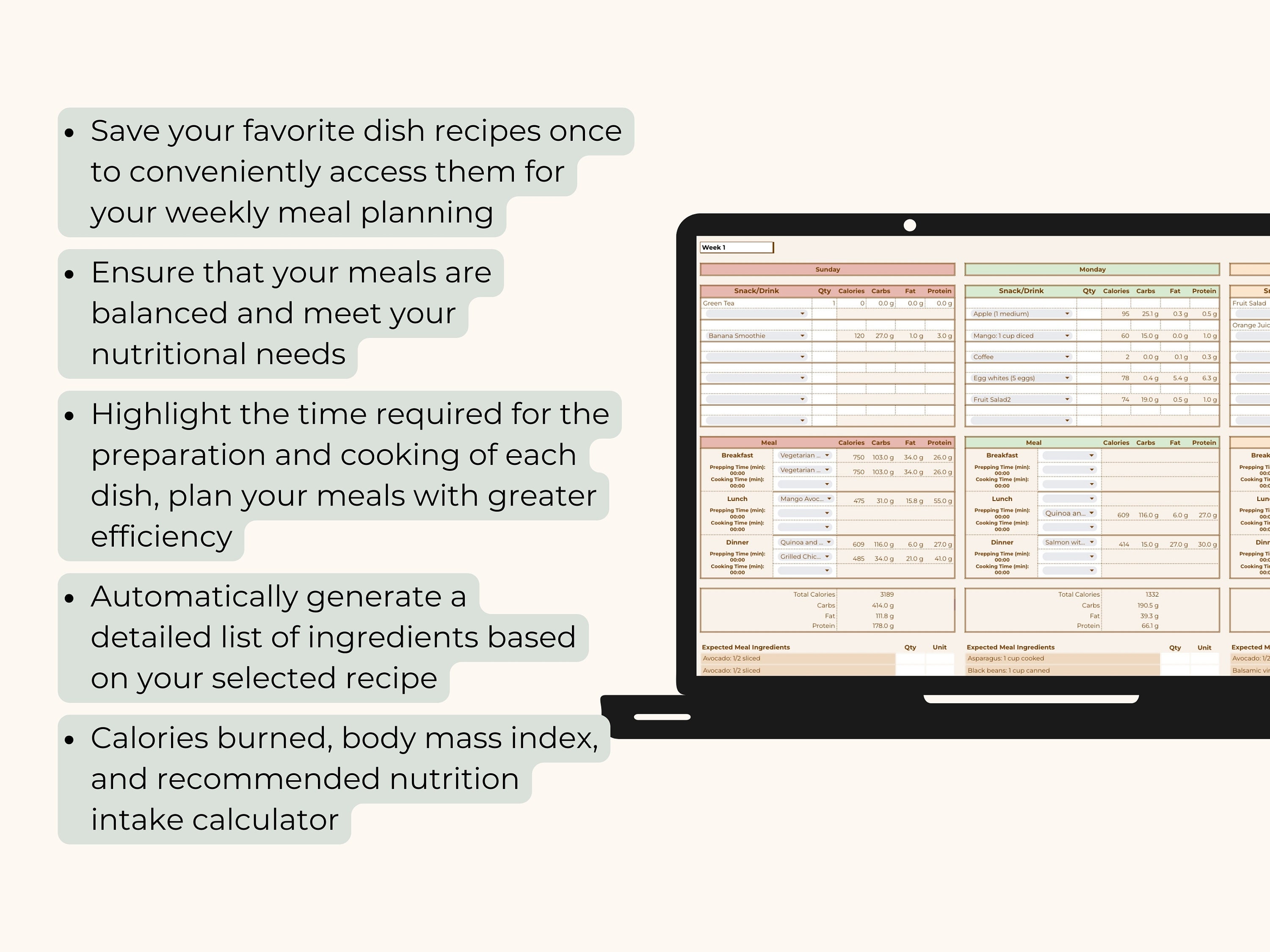Weekly Meal Planner, Calorie Intake Tracker, Recipe Builder Digital ...