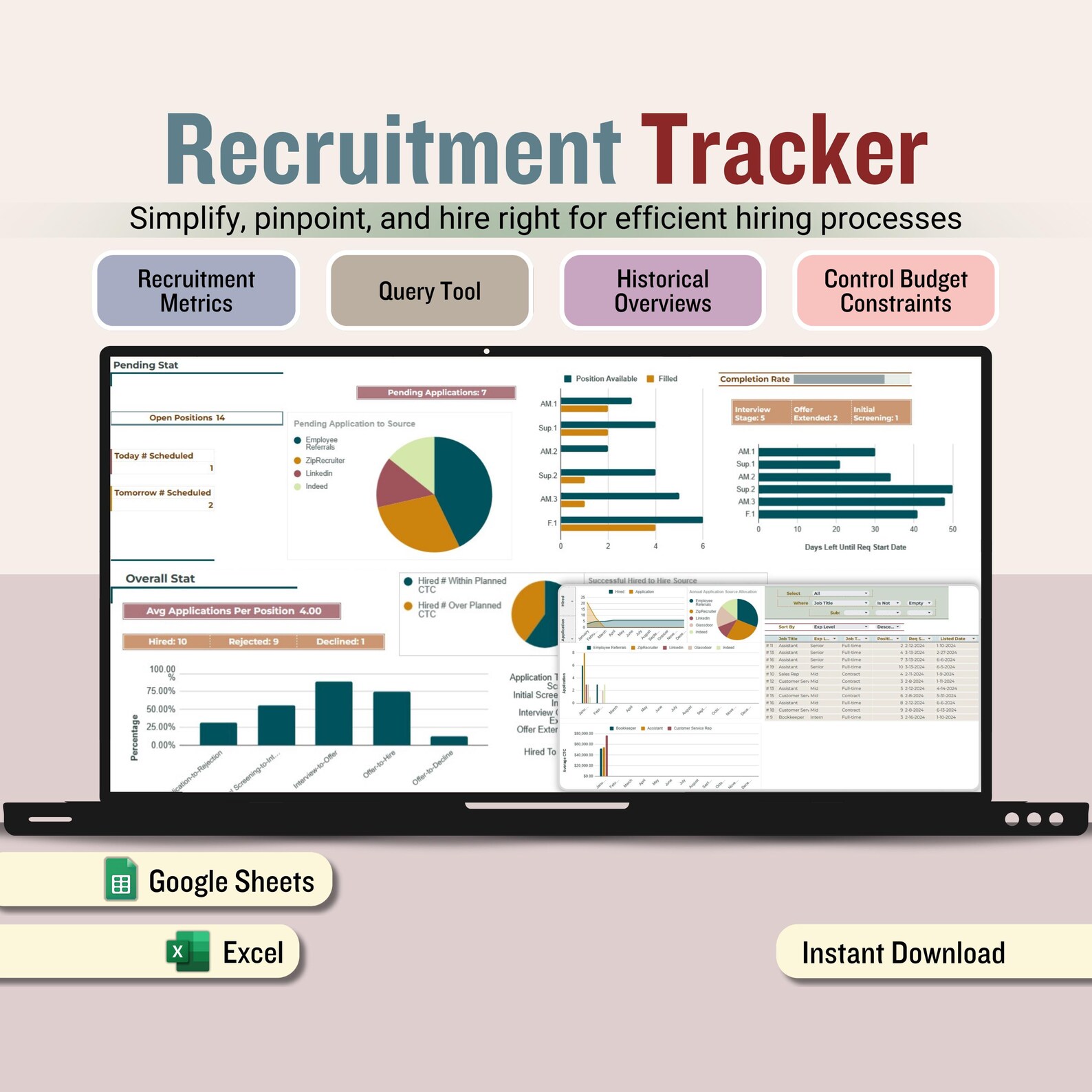Recruitment Tracker, Application & Job Position Management Spreadsheet ...