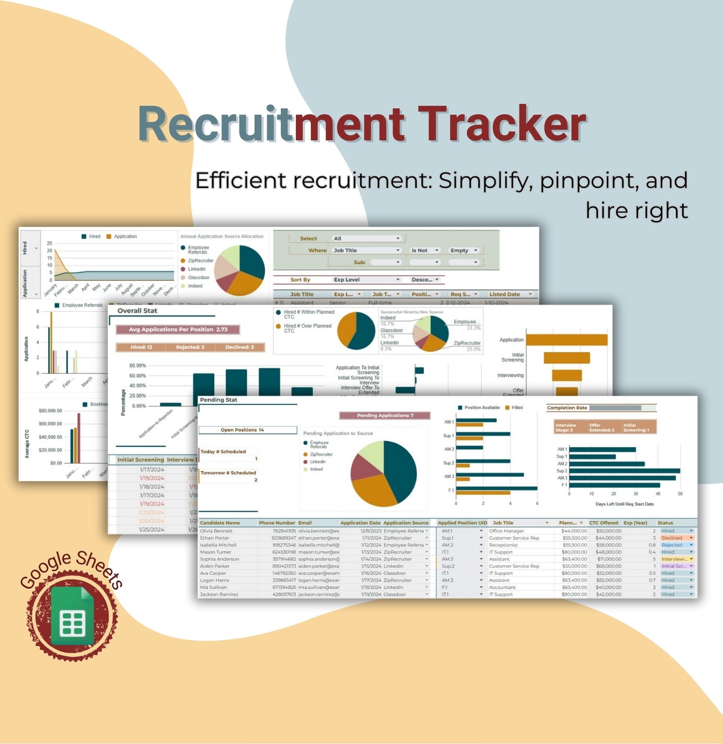 Recruitment Tracker, Application & Job Position Management Spreadsheet ...
