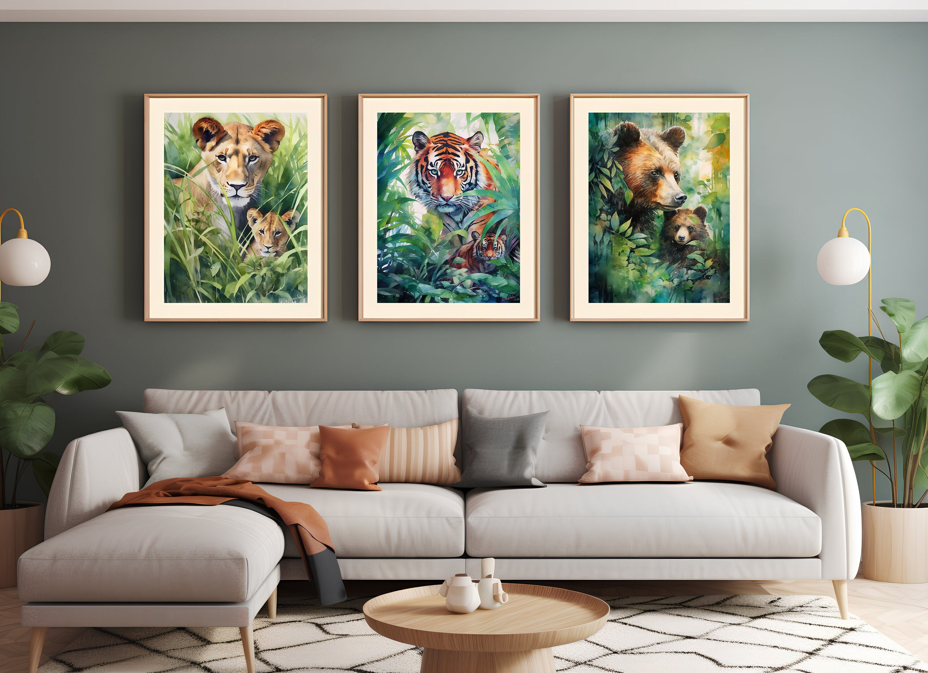 Lion Tiger and Bear Print, Wildlife Wall Art, Watercolor Gift for ...
