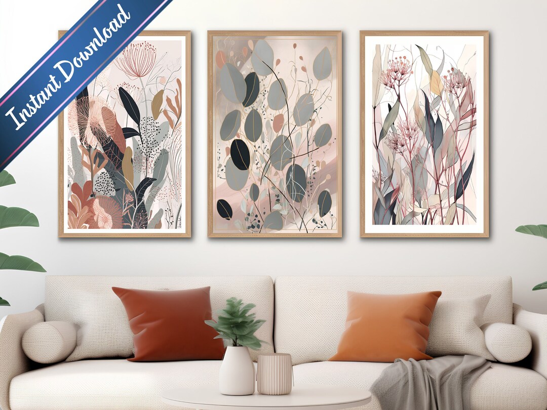 Australian Native Botanical Print Set of 3, Bohemian Wall Art, Muted ...