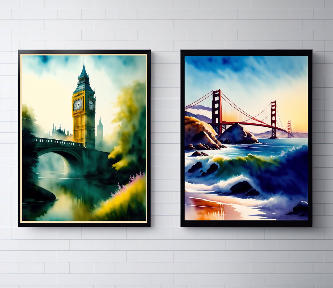 Big Ben & Golden Gate Bridge Watercolor Print (digital Download) - Etsy