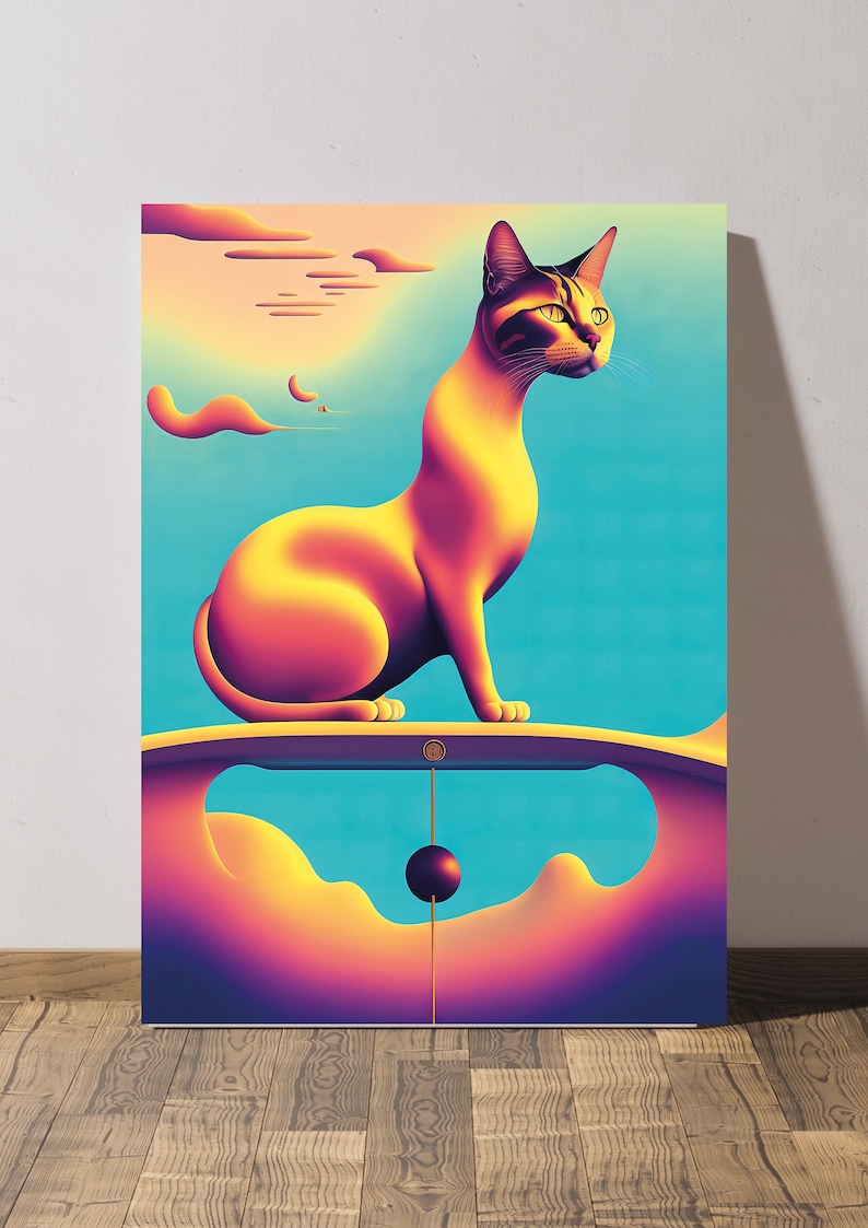 Salvador Dali Style Art, Cats Modern Art, Minimalist Decor, Salvador ...