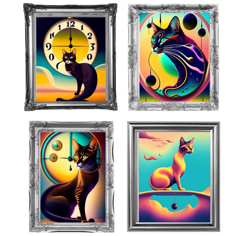 Salvador Dali Style Art, Cats Modern Art, Minimalist Decor, Salvador ...