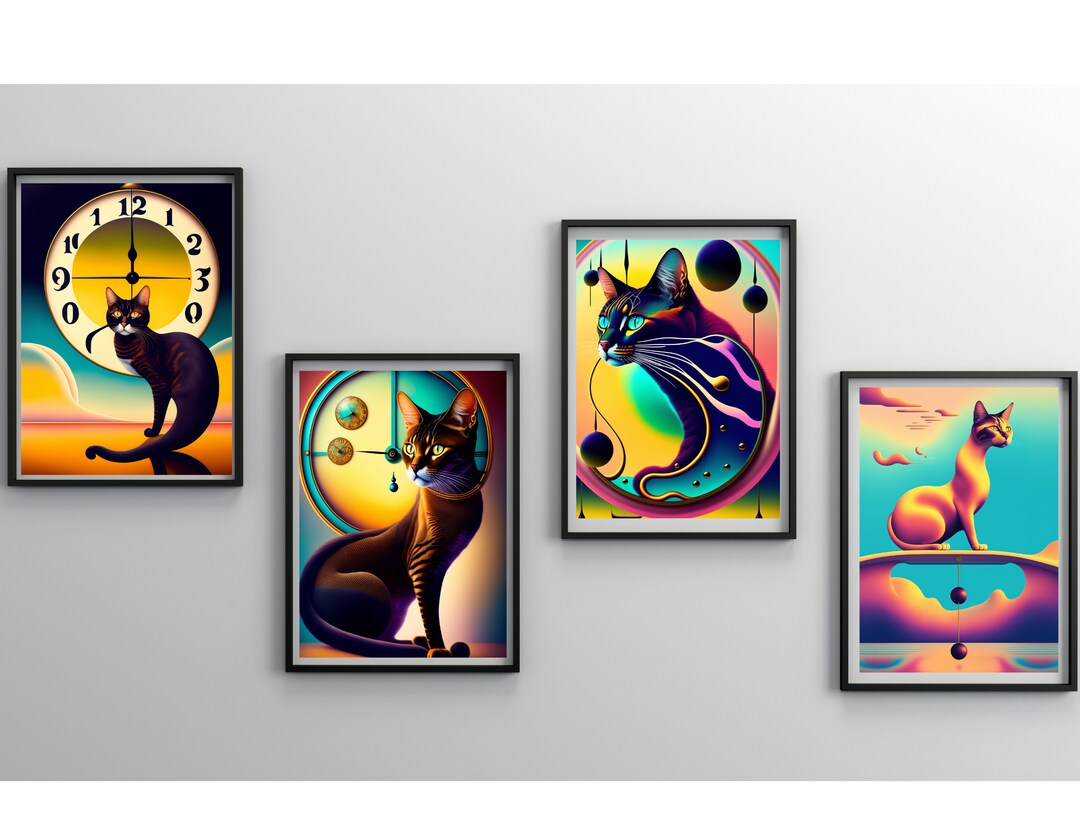 Salvador Dali Style Art, Cats Modern Art, Minimalist Decor, Salvador ...
