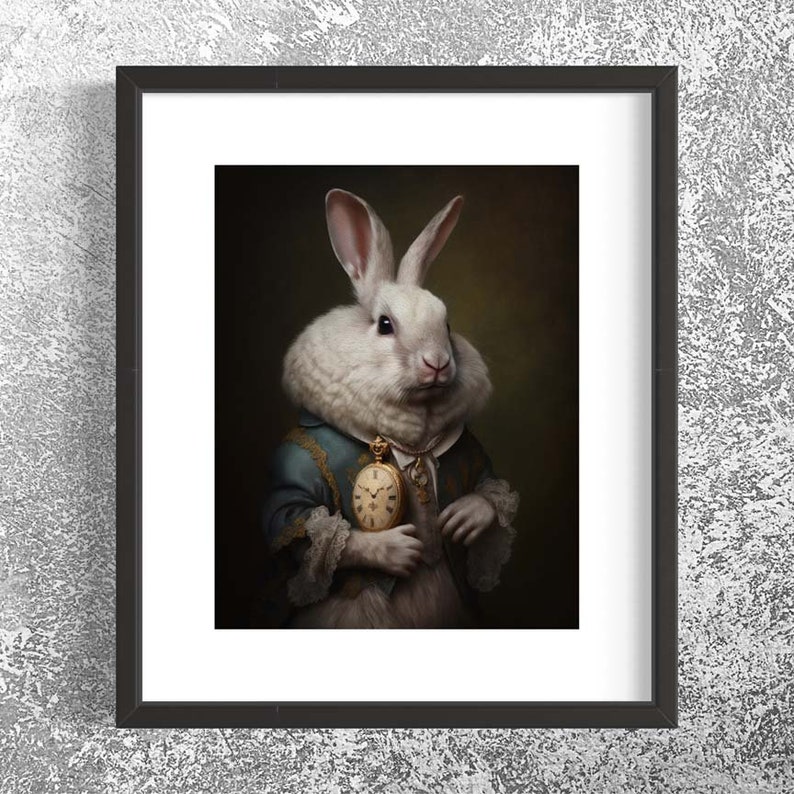 White Rabbit Victorian Portrait Vintage Fairytale Painting - Etsy