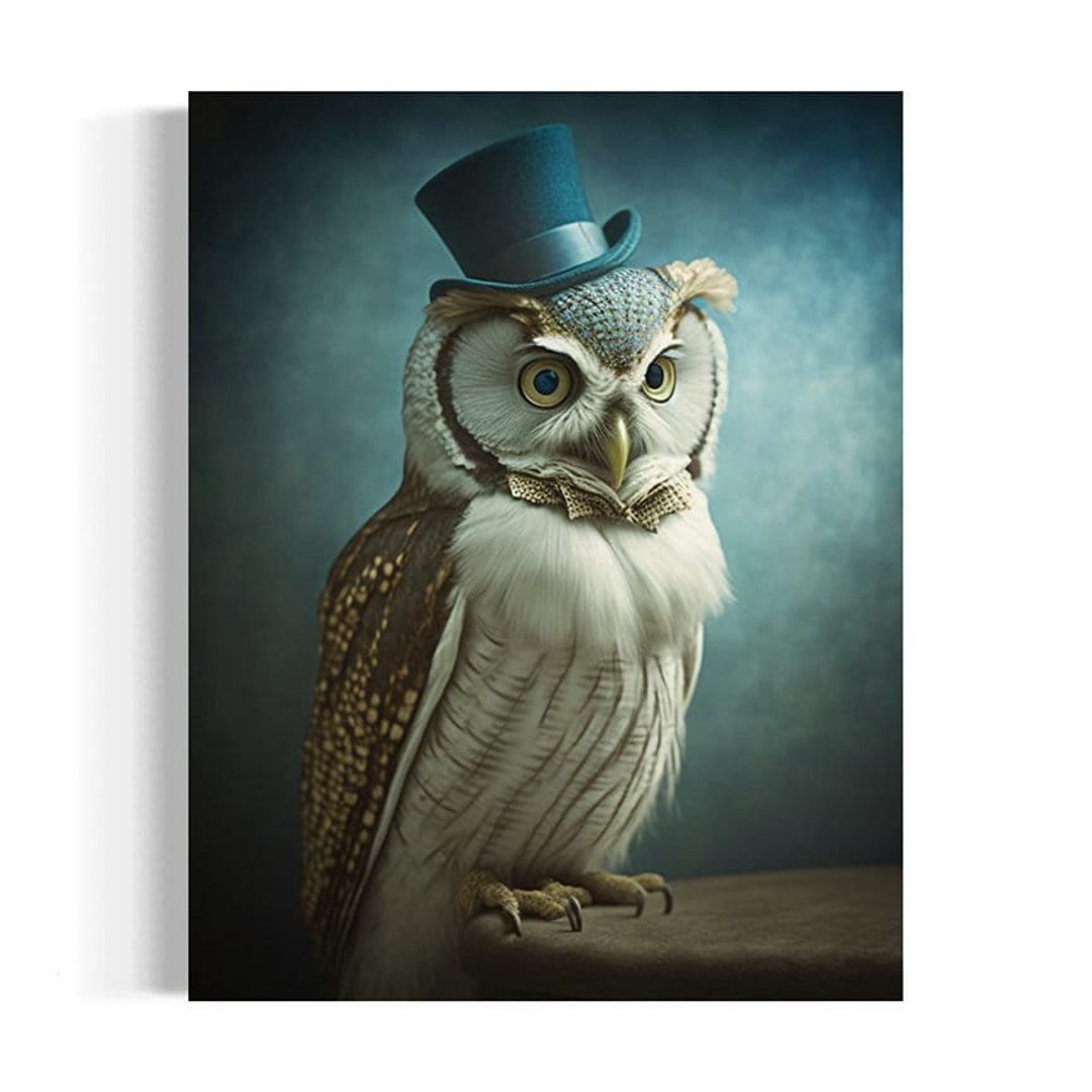 Gentleman Owl Vintage Portrait, Victorian Owl Painting, Animals in ...