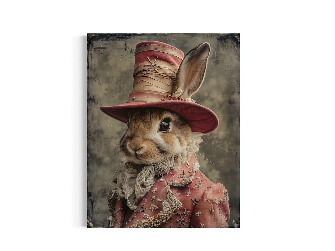 Victorian Rabbit Painting, Denny Bunny Vintage Portrait, Whimsical ...