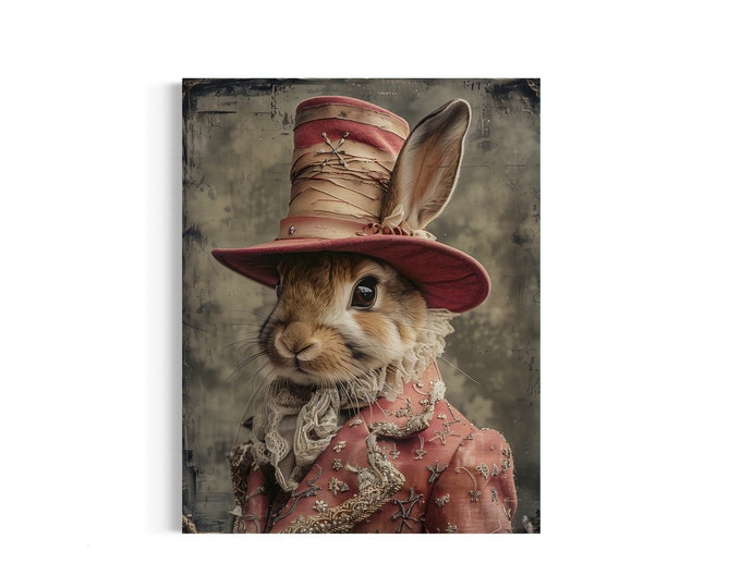 Victorian Rabbit Painting, Denny Bunny Vintage Portrait, Whimsical ...