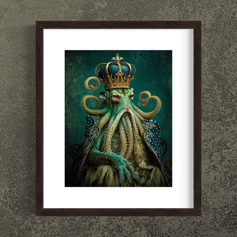 Kraken King Vintage Royal Portrait, Victorian Octopus Painting, Ocean ...