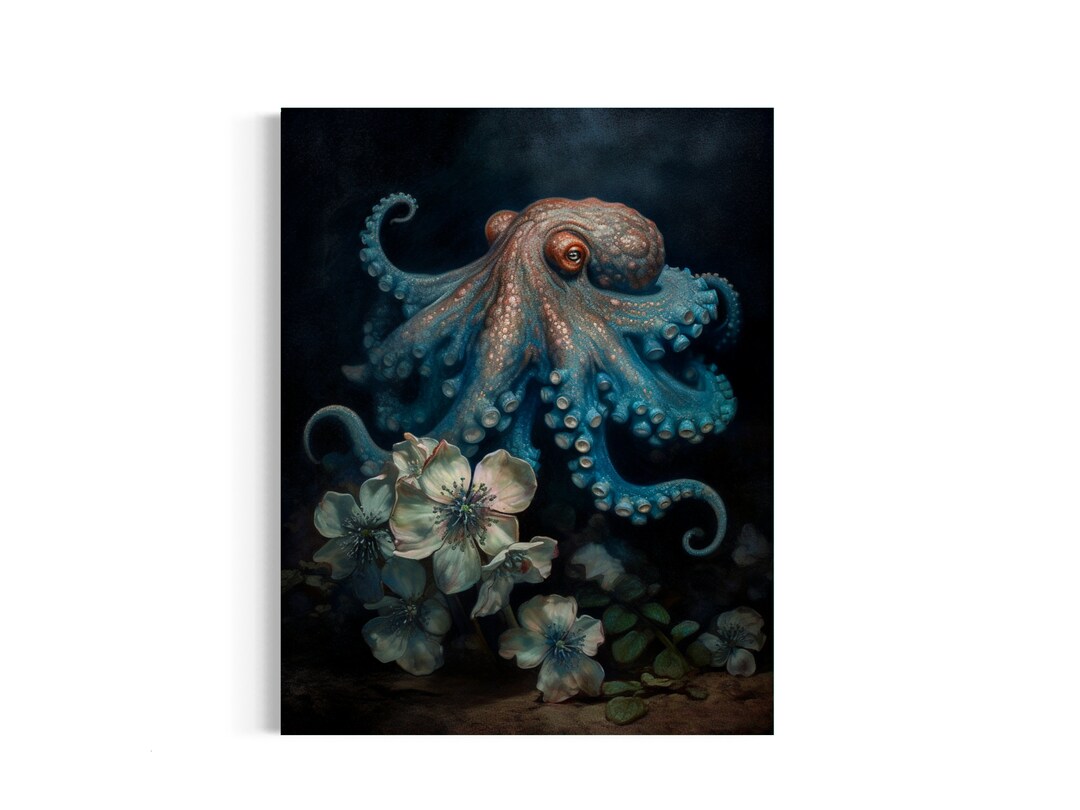 Octopus With Flowers Painting, Victorian Ocean Animal Print, Sea ...