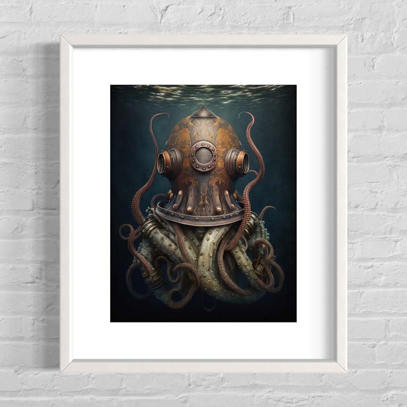 Victorian Octopus Painting Kraken Sea Diver Ocean Art - Etsy