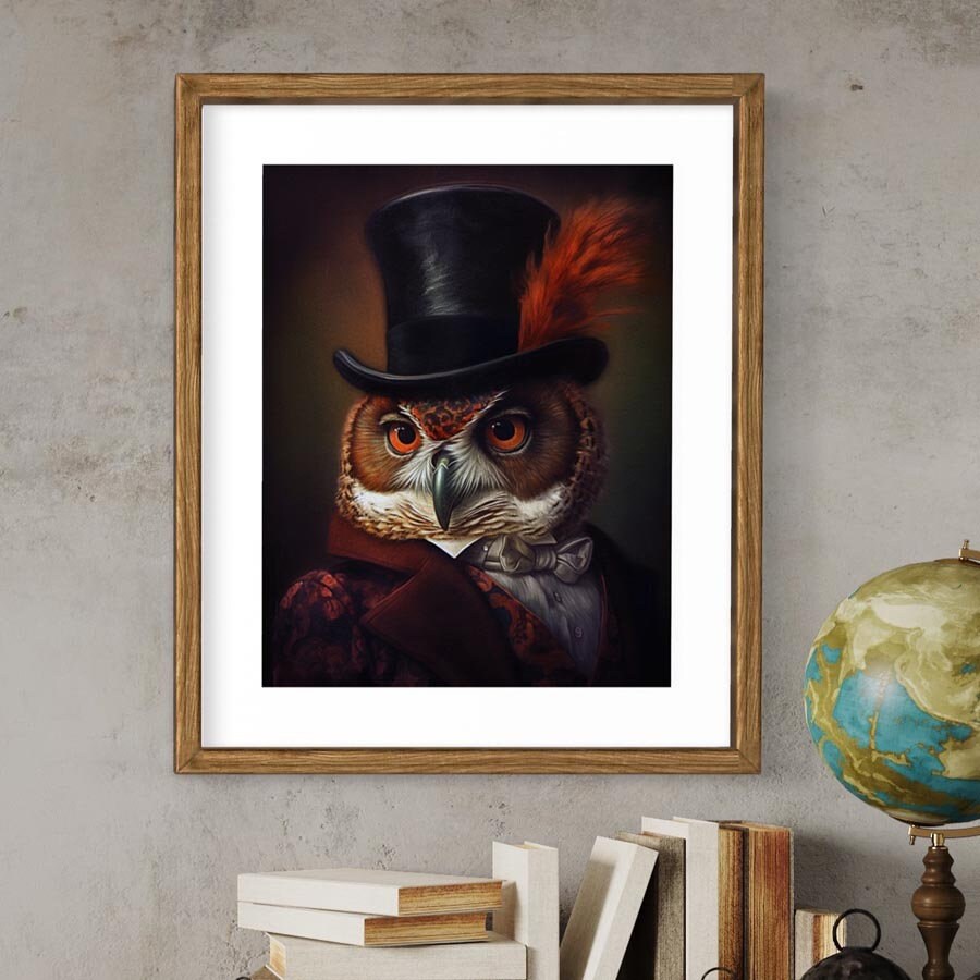 Victorian Owl Painting | Gentleman Red Owl Vintage Portrait, Barn Owl ...