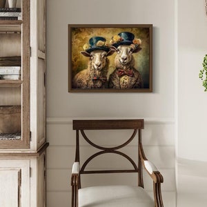 Vintage Sheep Painting | Gentlemen Lamb in Bow Tie, French Shabby Chic ...