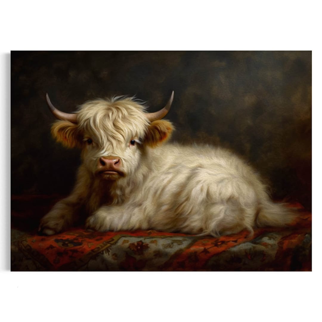 Highland Cow Wall Art Print, Baby Cow Decor, White Calf in Pendleton ...