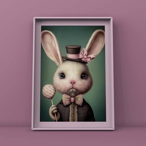 Pink Candy Rabbit Pop Surrealist Oil Painting | Easter Bunny Wall Art ...