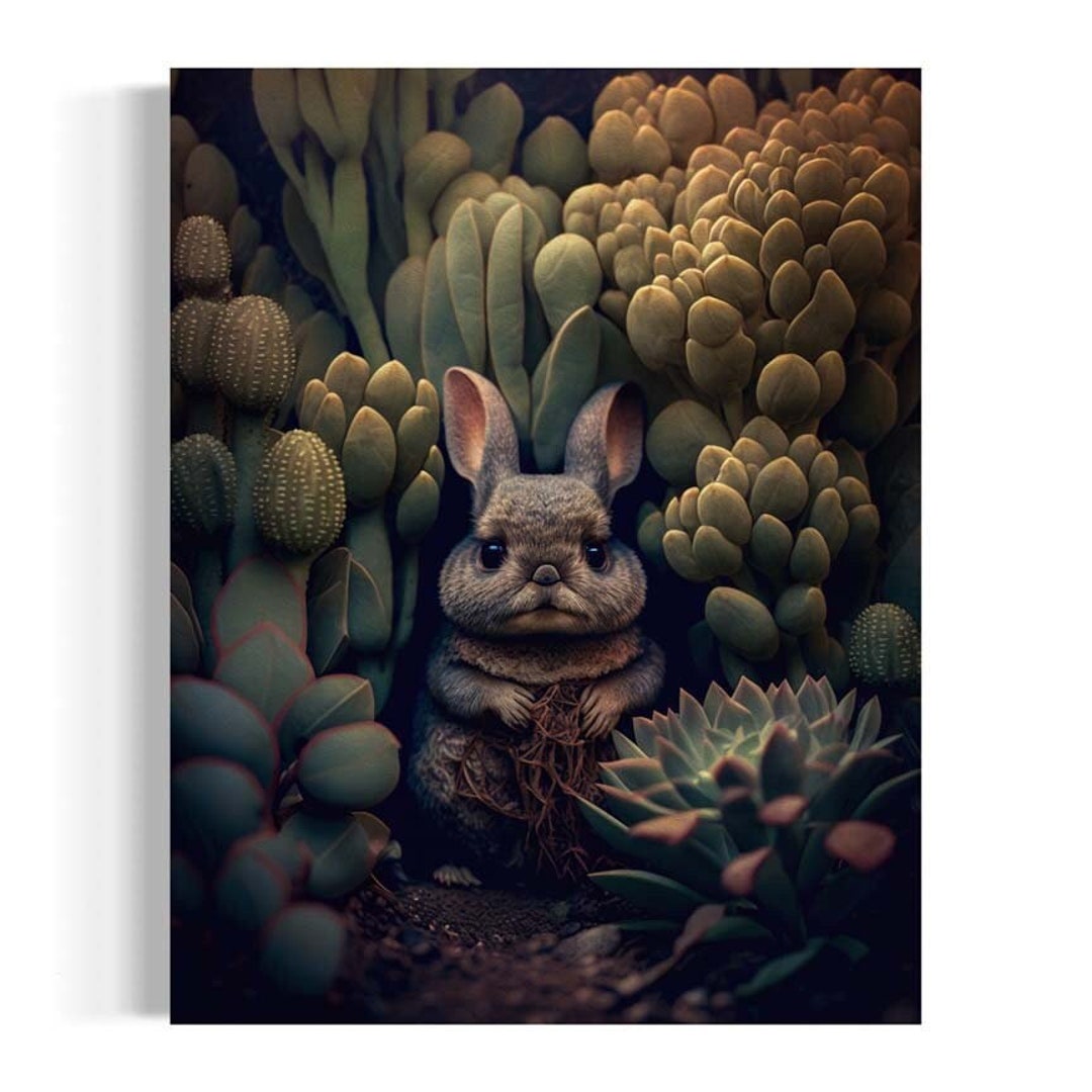 Bunny in Rare Cactus Painting, Desert Rabbit Print, Art Gallery ...