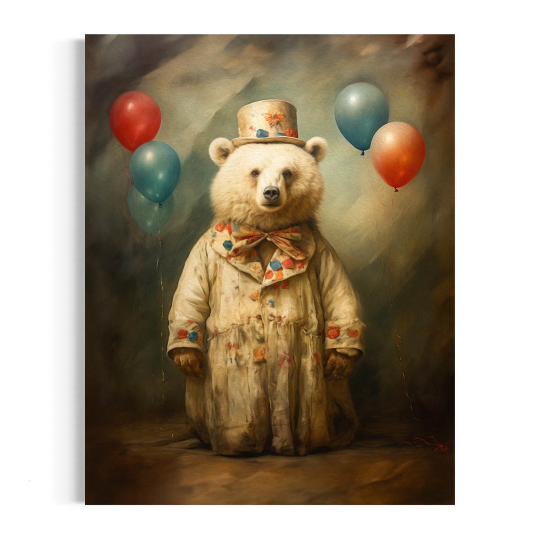 Vintage Bear Wall Art, Party Animal Bear With Balloons, Animal Lover ...
