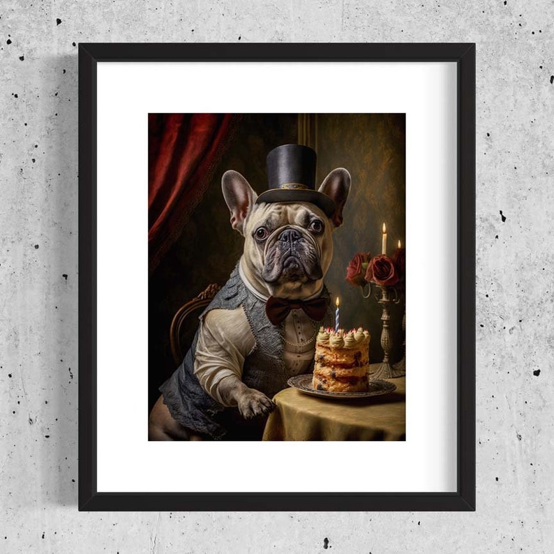 French Bulldog With Birthday Cake Frenchie Wall Art French - Etsy
