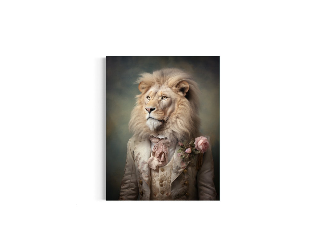 Gentleman Lion Portrait, Victorian Lion Oil Painting, Dark Gallery Wall ...