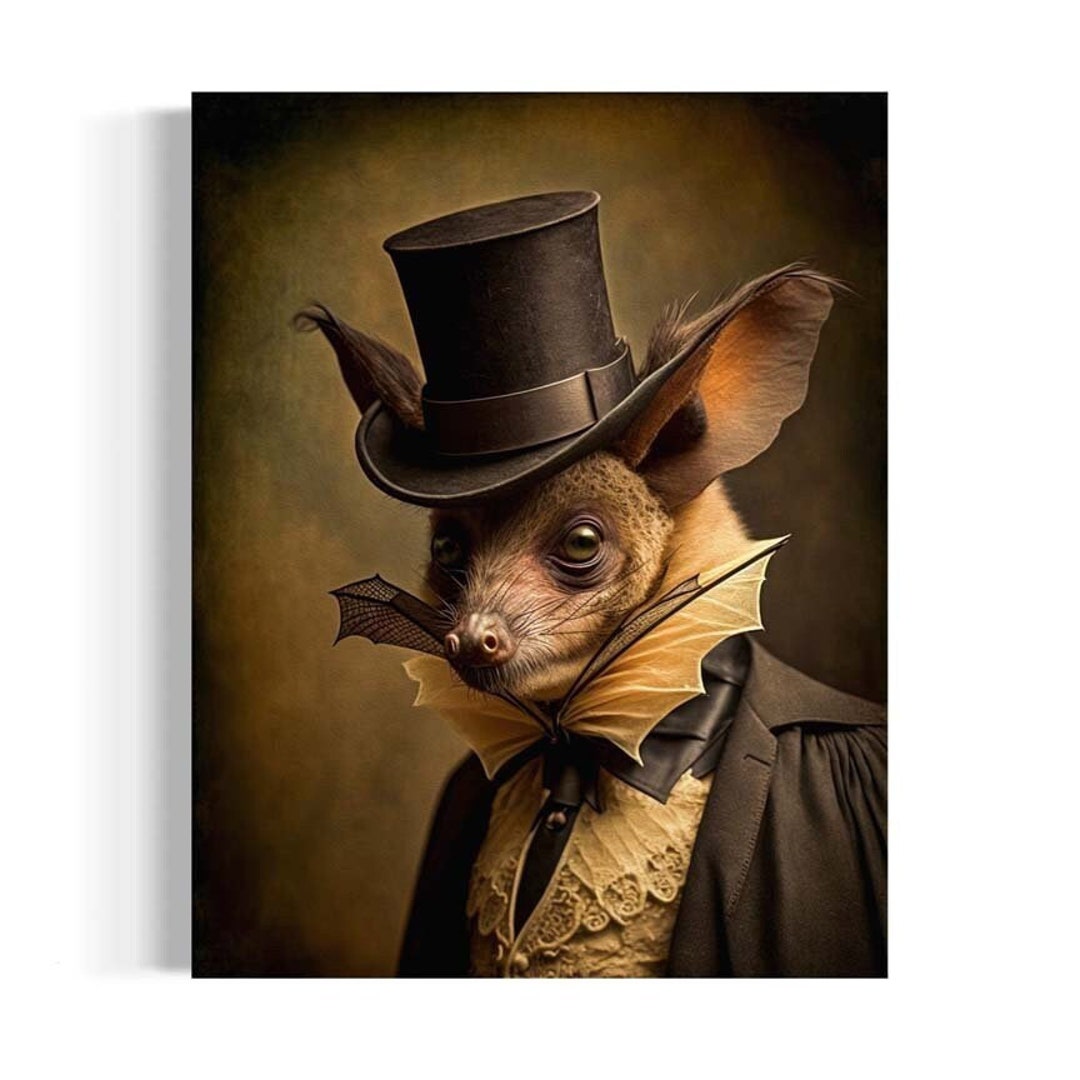Gothic Portrait | Victorian Bat Artwork, Bat Antique Oil Painting, Dark ...