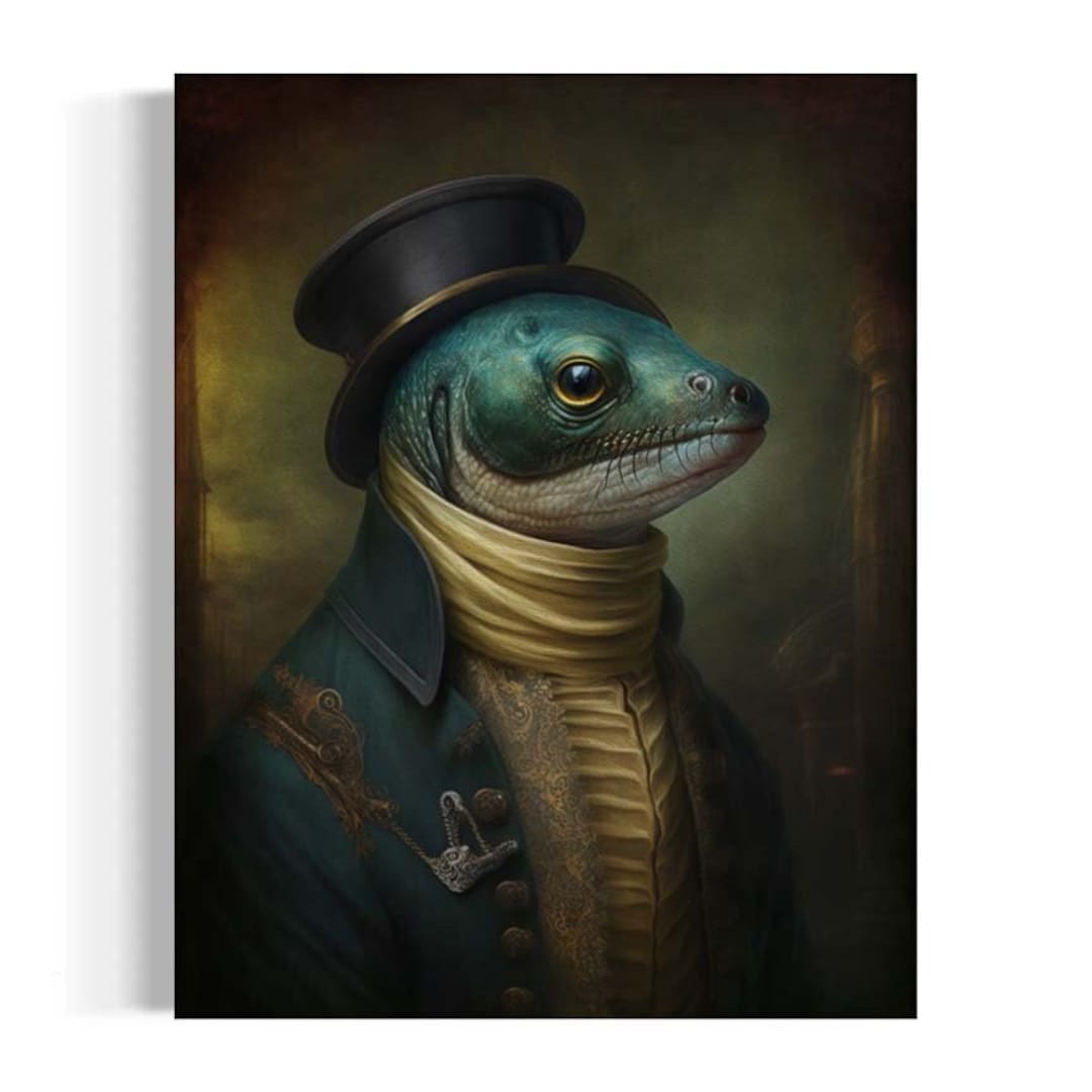 Renaissance Portrait, Victorian Sea Eel Painting, Ocean Serpent Animal ...