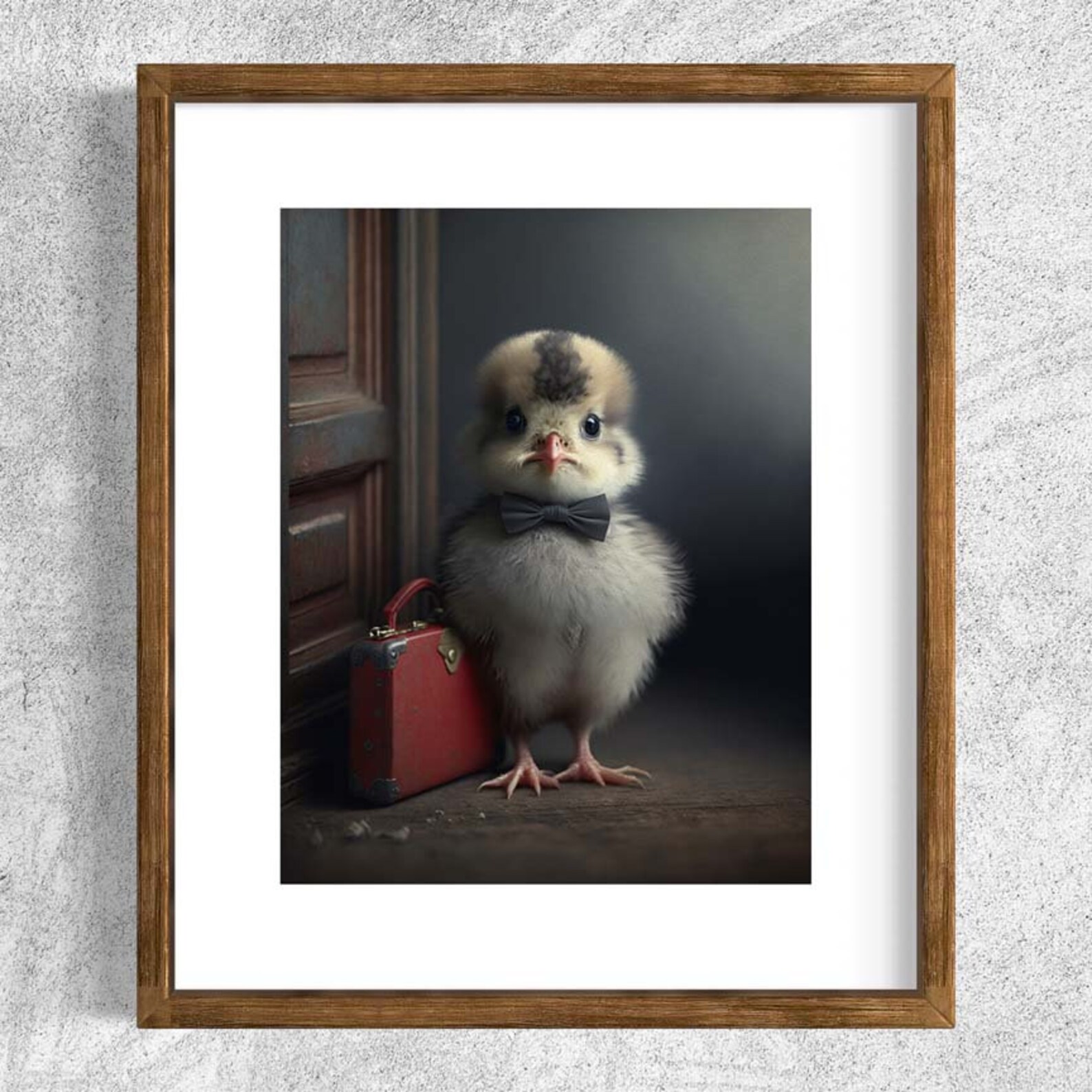 Vintage Chick Print, Baby Chicken With Suitcase, Eclectic Animal Art ...