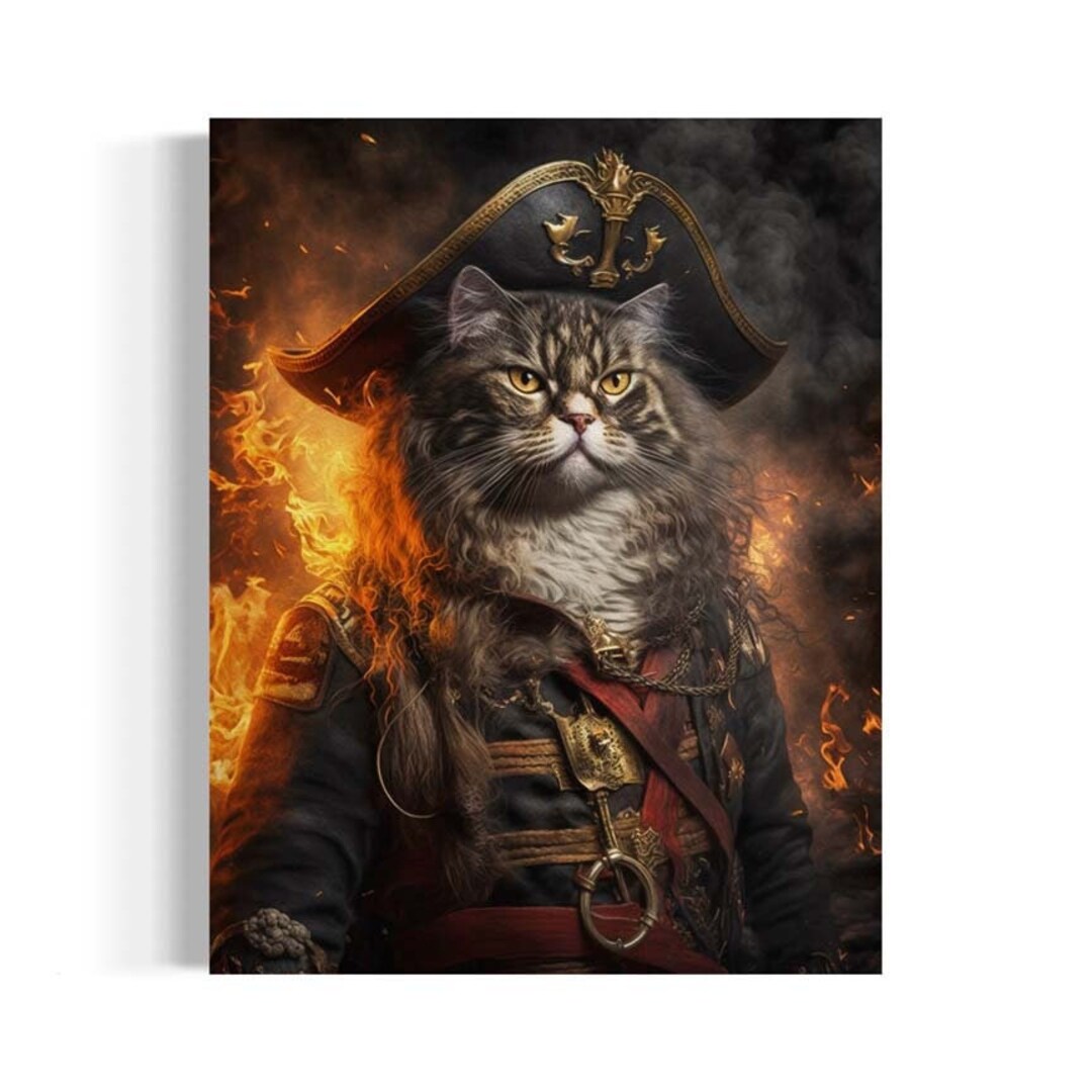 Pirate Cat Wall Art Sea Captain Cat Painting Nautical Wall - Etsy