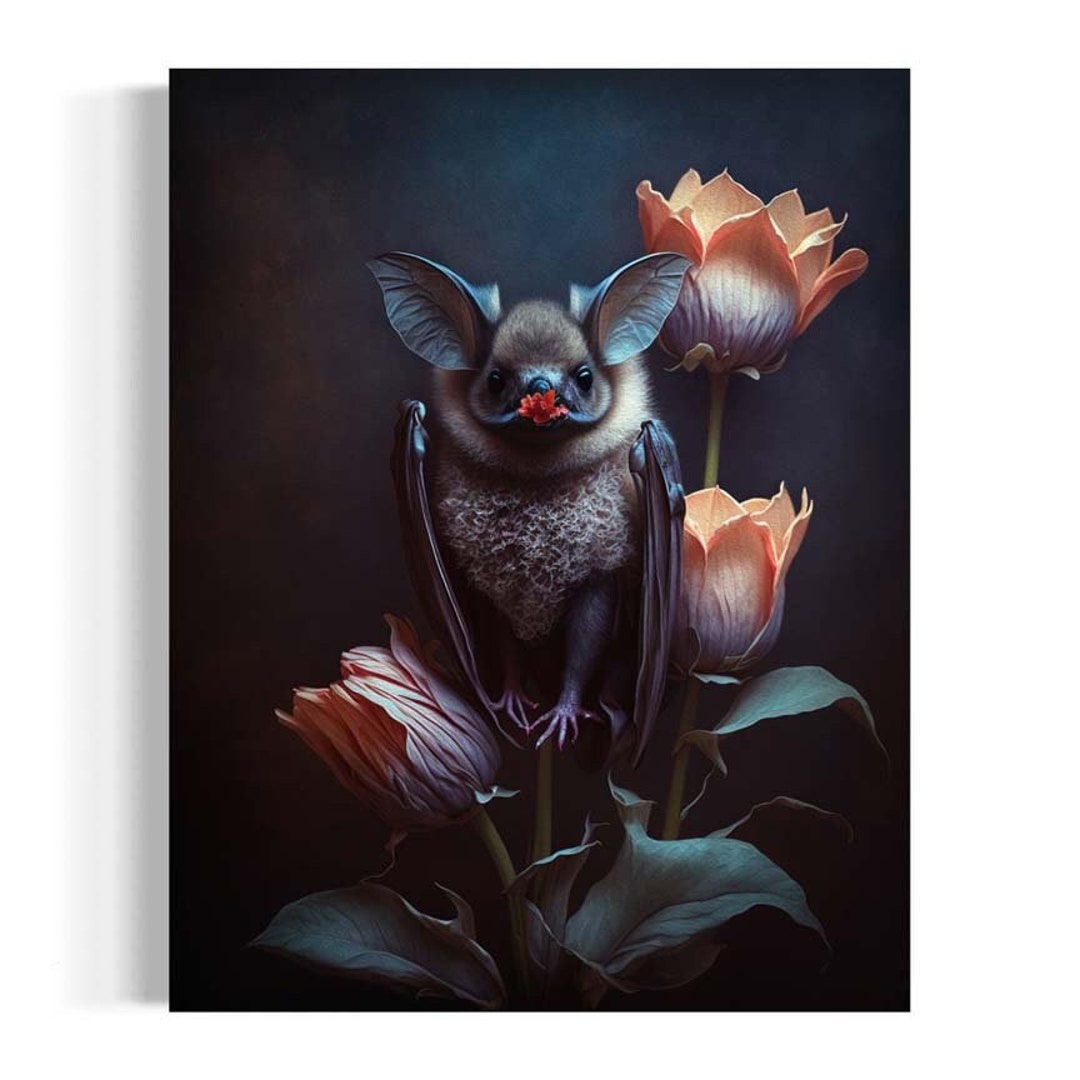 Vintage Fruit Bat Still Life Painting Antique Bat Wall - Etsy