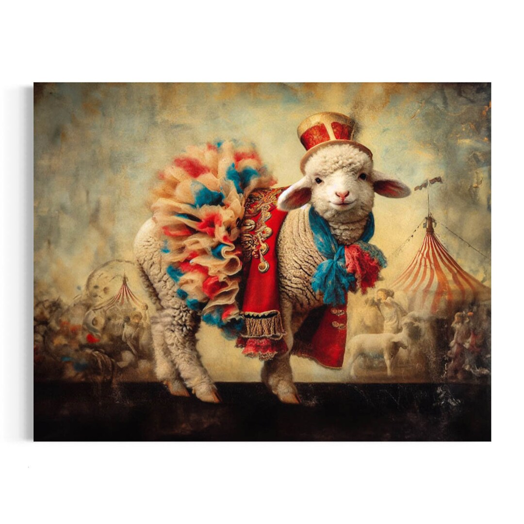 Antique Sheep Circus Poster, Vintage Circus Performer Carnival, Animals ...