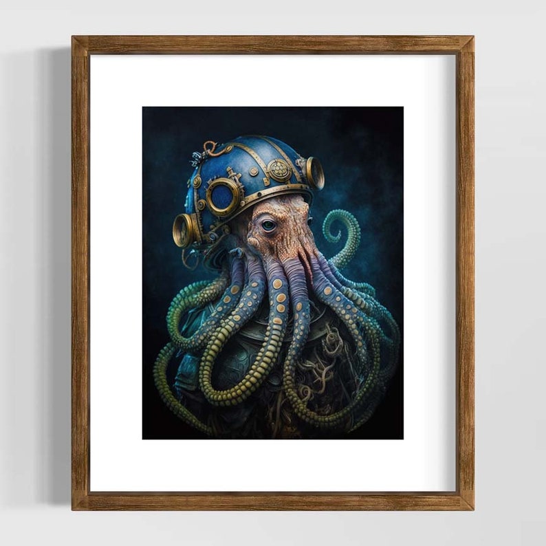 Kraken Steampunk Sea Diver Victorian Octopus Painting Ocean - Etsy