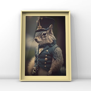 The Vintage Conductor Squirrel Portrait, Victorian Squirrel Painting ...