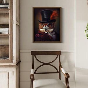 Victorian Owl Painting | Gentleman Red Owl Vintage Portrait, Barn Owl ...