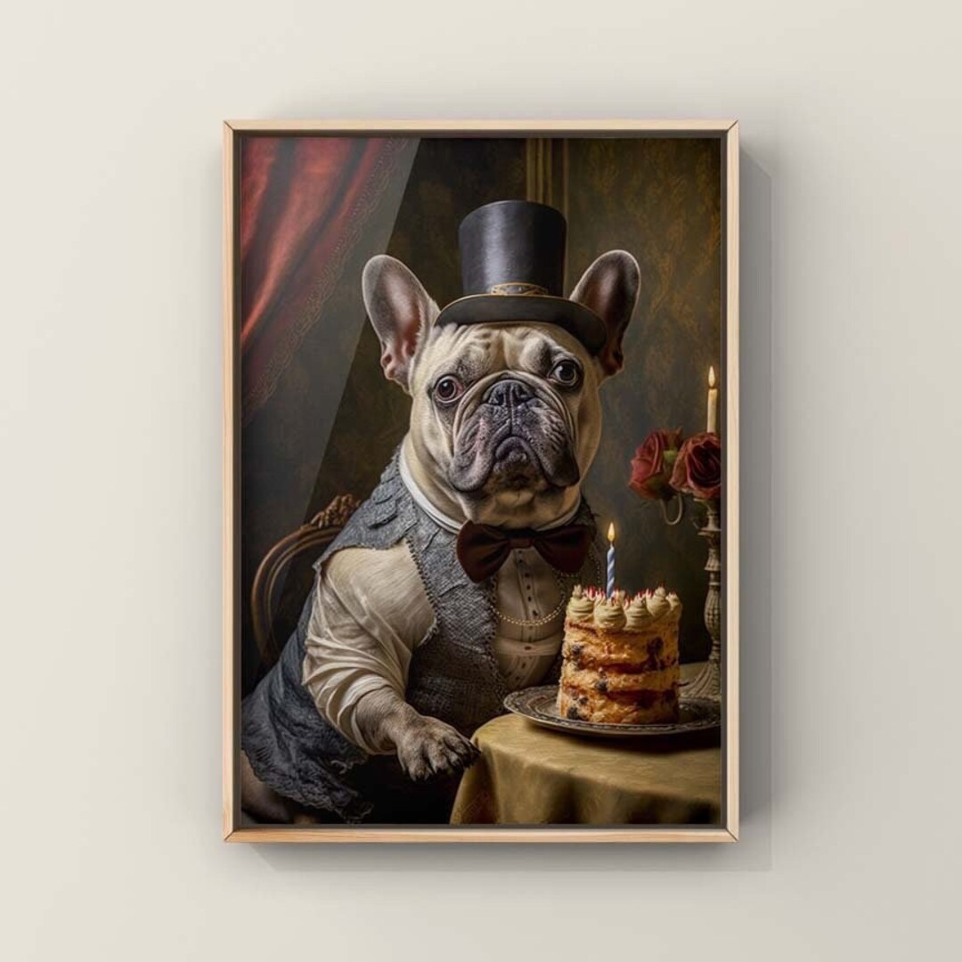 French Bulldog With Birthday Cake Frenchie Wall Art French - Etsy