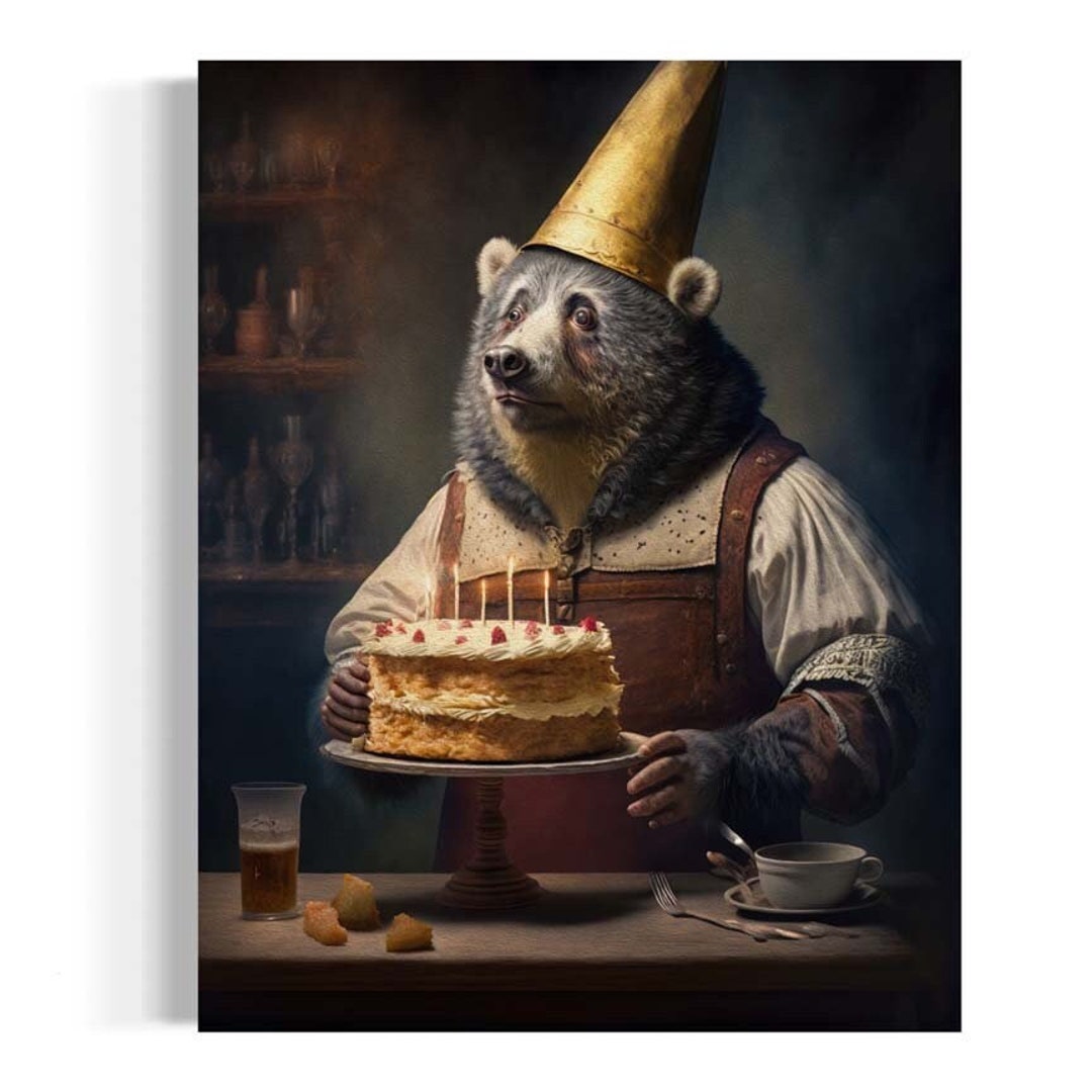 Kitchen Wall Art | Bear Baking Birthday Cake, Kitchen Wall Decor, Bear ...