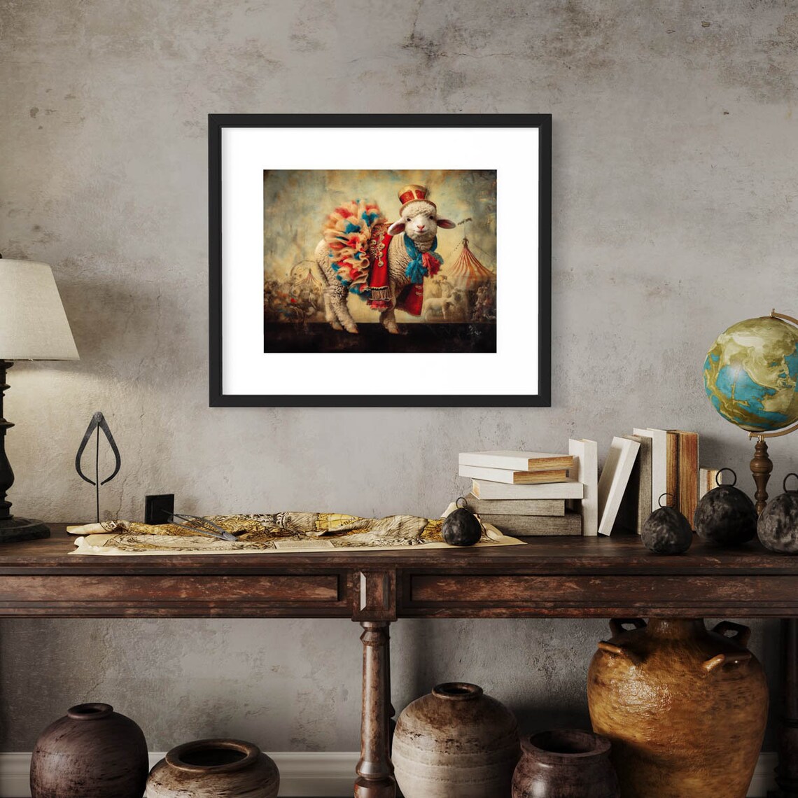 Antique Sheep Circus Poster, Vintage Circus Performer Carnival, Animals ...