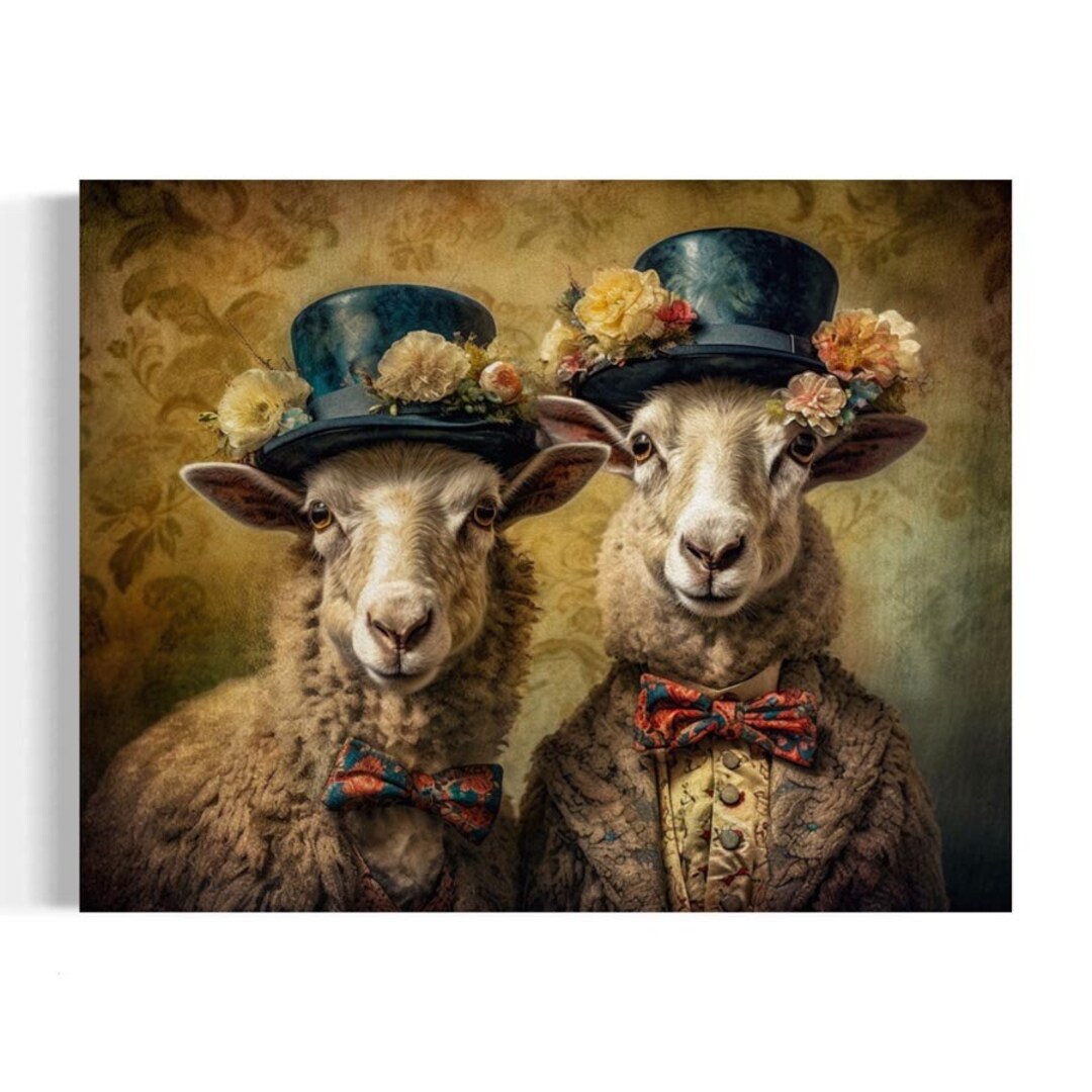 Vintage Sheep Painting Gentlemen Lamb in Bow Tie French - Etsy