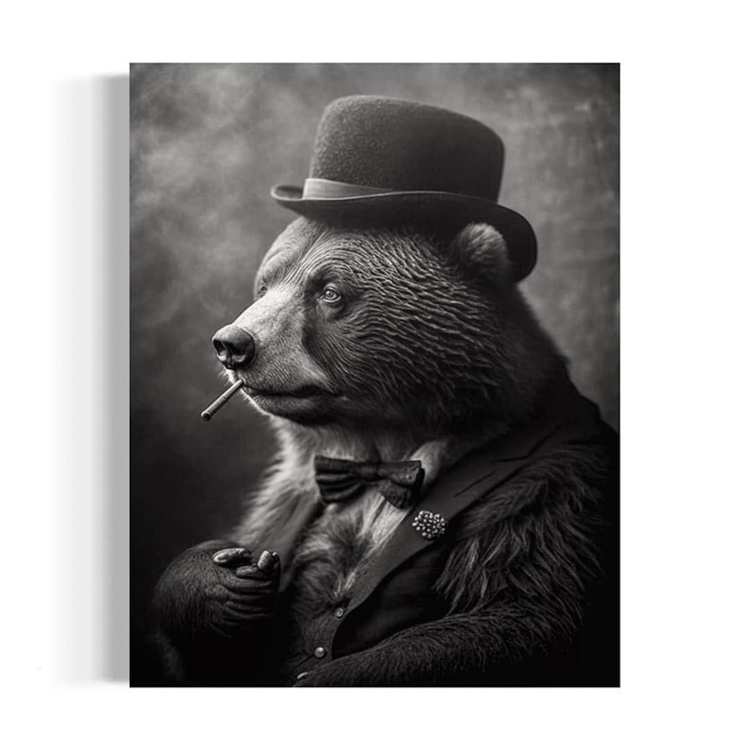 Smoking Bear Vintage Portrait, Victorian Bear Painting, Animals in ...