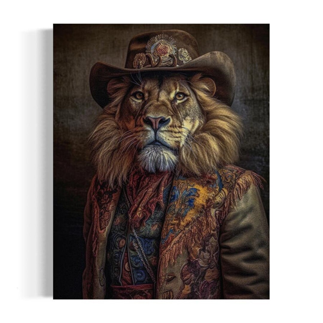 Lion Wall Decor Lion Wearing Cowboy Hat Painting Western - Etsy