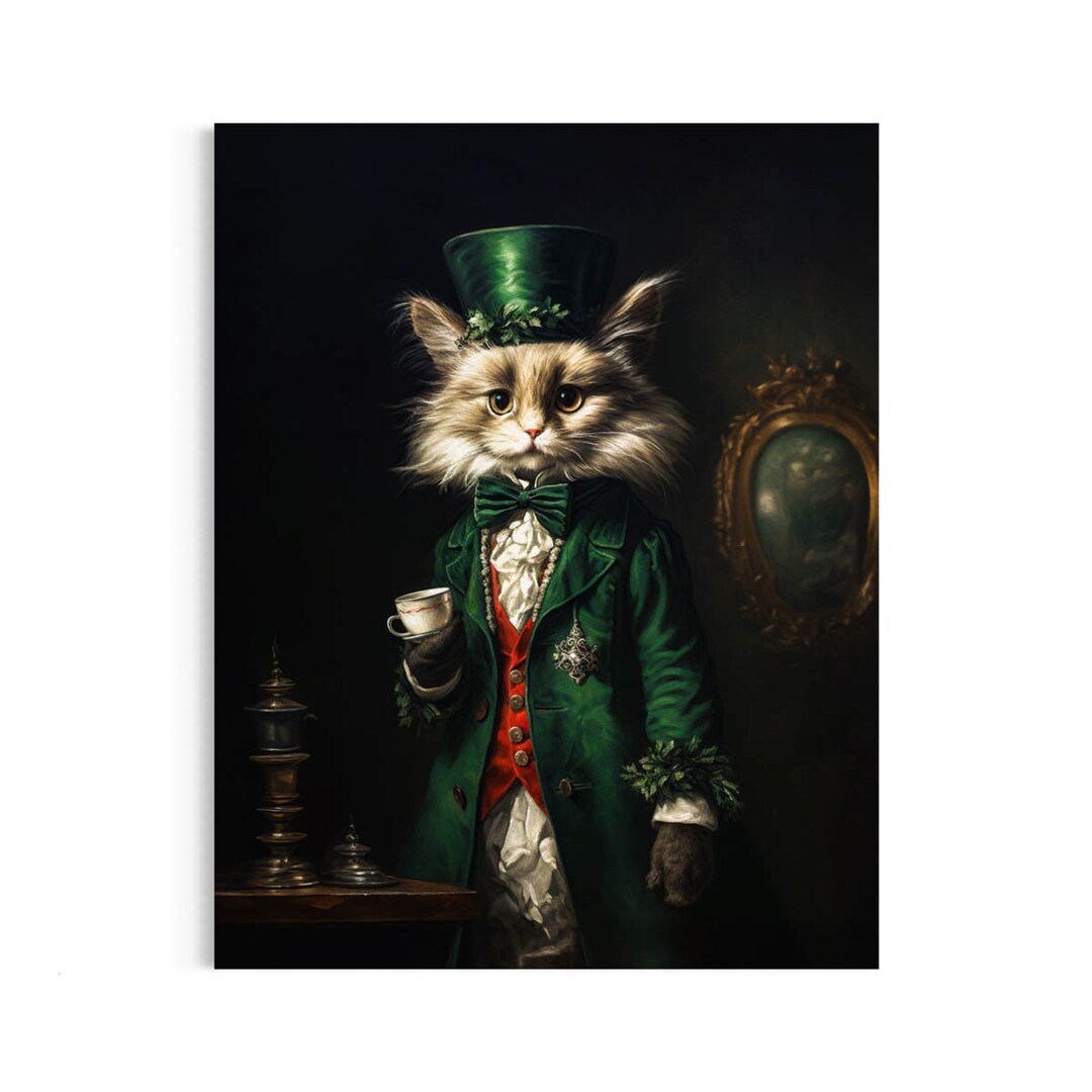 Gentleman Cat Vintage Royalty Portrait, Victorian Cat Tea Party Oil ...