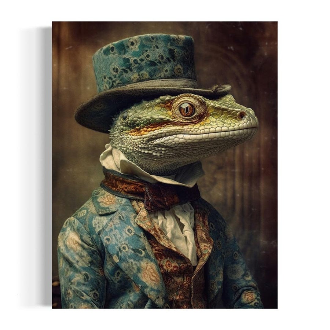 Lizard Vintage Portrait Print Gothic Victorian Lizard in Top - Etsy