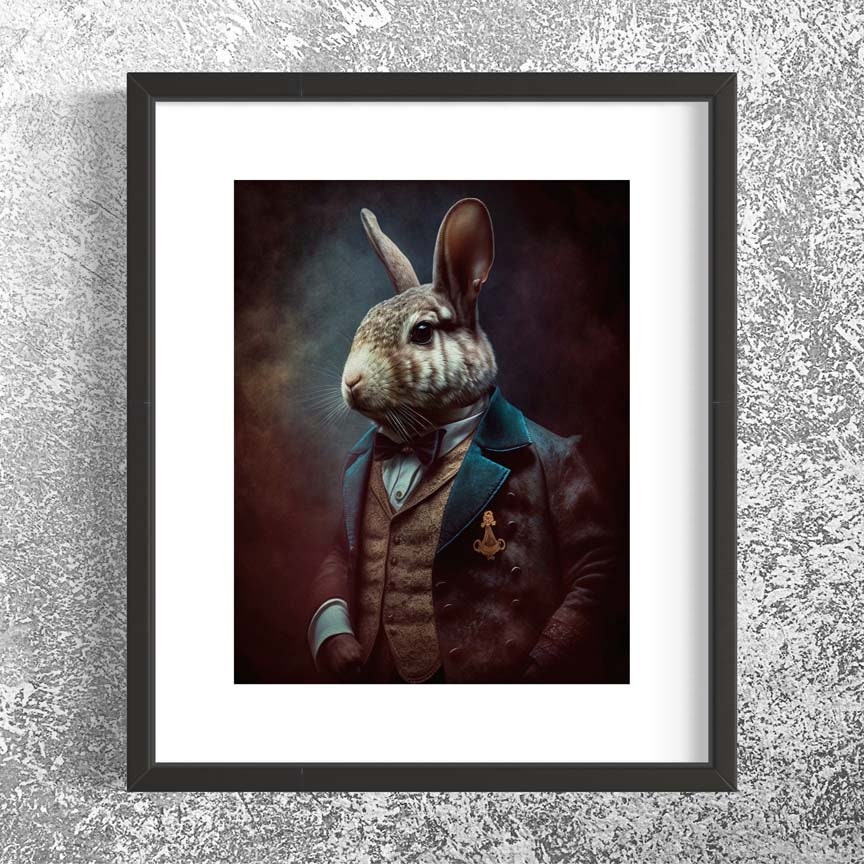Sir Rabbit Vintage Portrait Victorian Rabbit Painting - Etsy