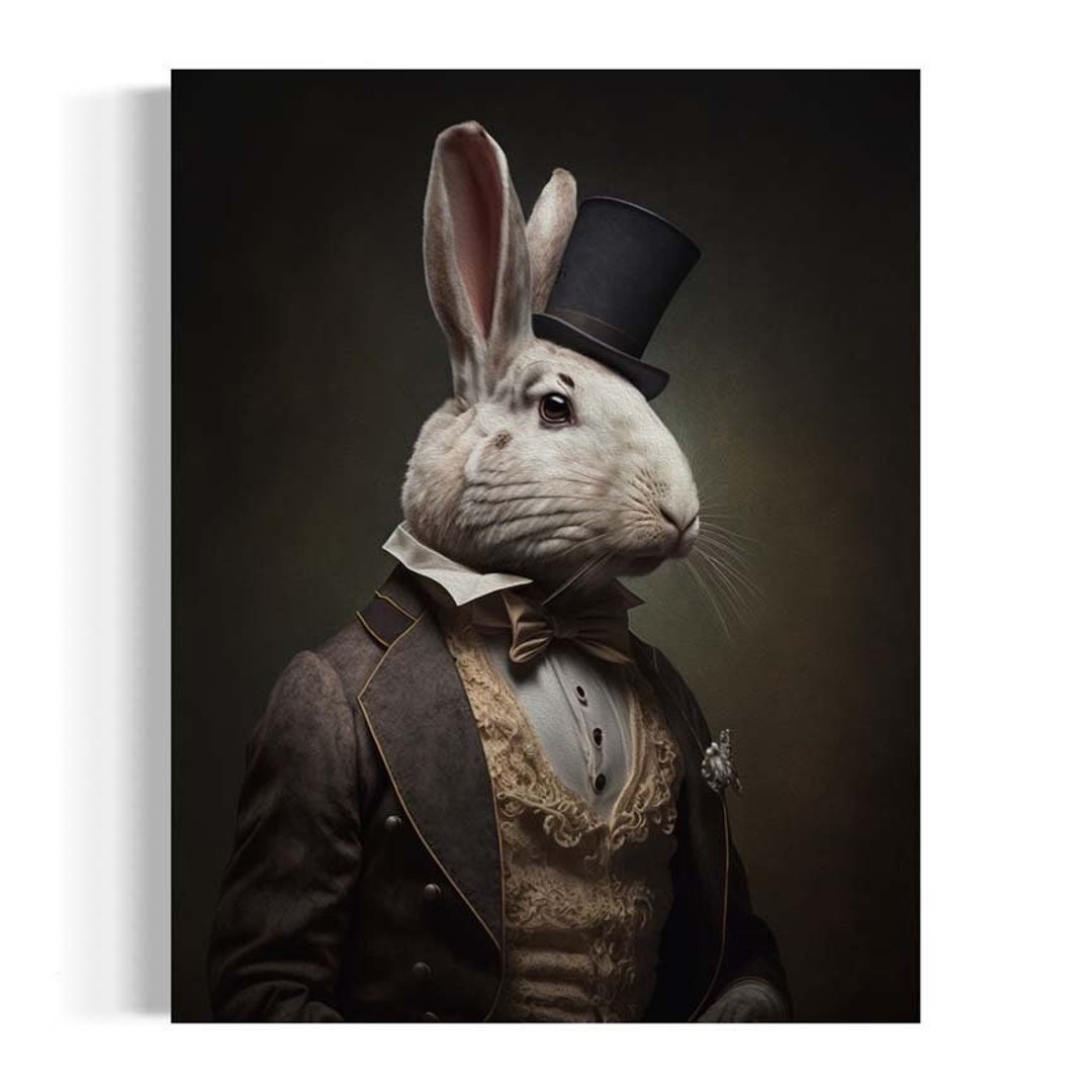Fancy Rabbit Vintage Portrait, Victorian Rabbit Painting, Whimsical ...
