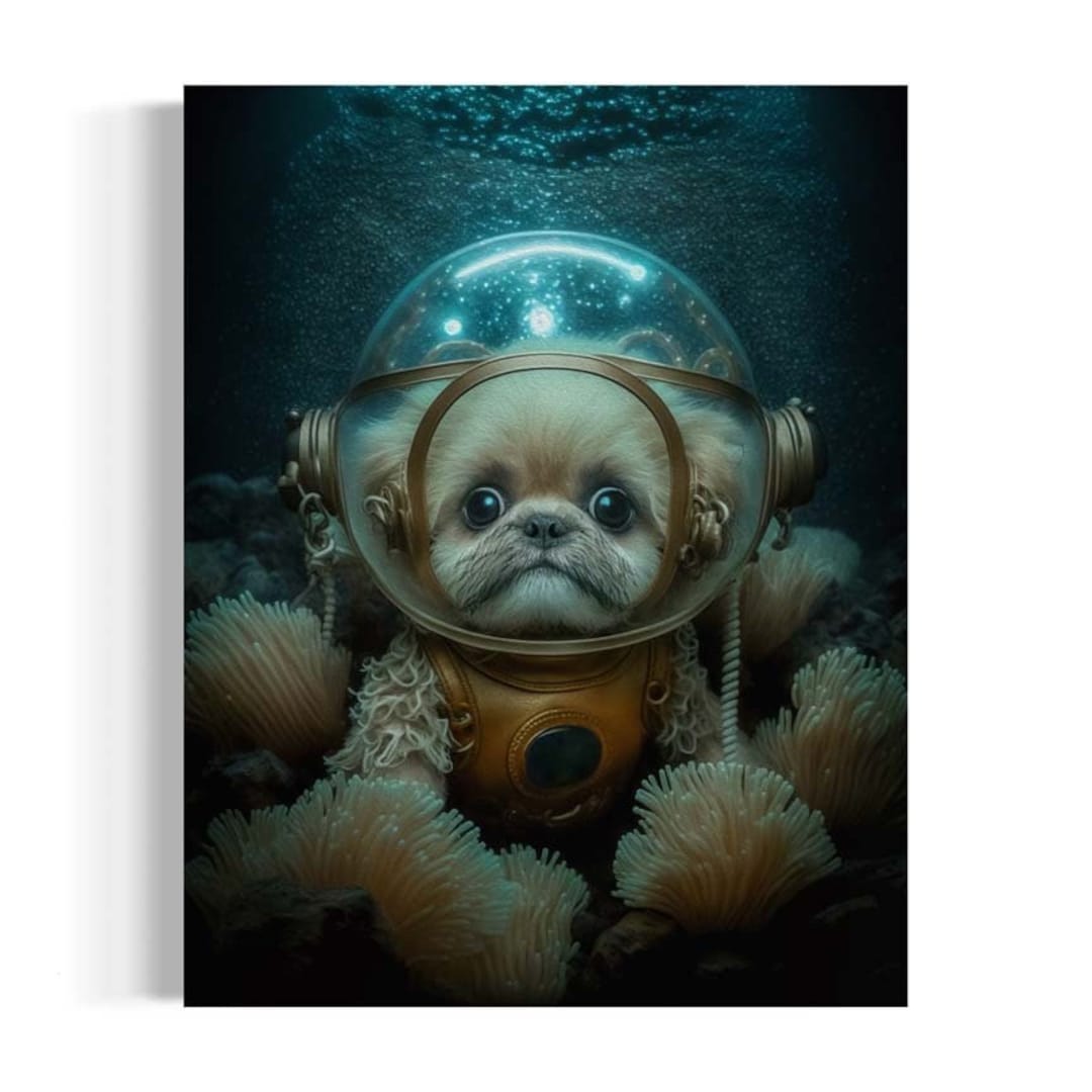 Sea Diver Dog Wall Art, Baby Dog Nursery Art, Puppy Wall Decor, Cute ...